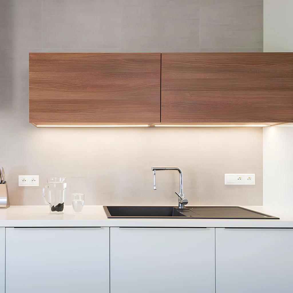 Mire: recessed aluminum LED profile for cabinet and wood