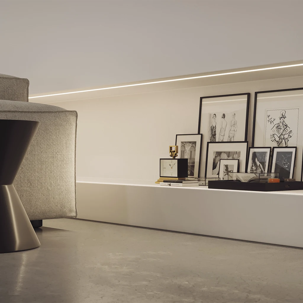 Mire2: profilo LED esterno in alluminio per pensile, base e specchio