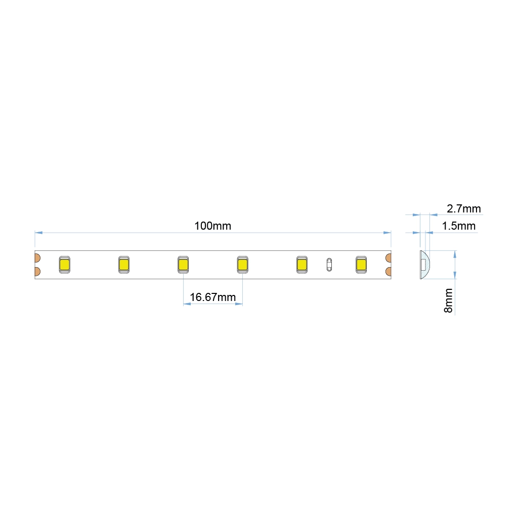 Dimmable pro LED strip, IP55, 24V DC 2700 to 5500K